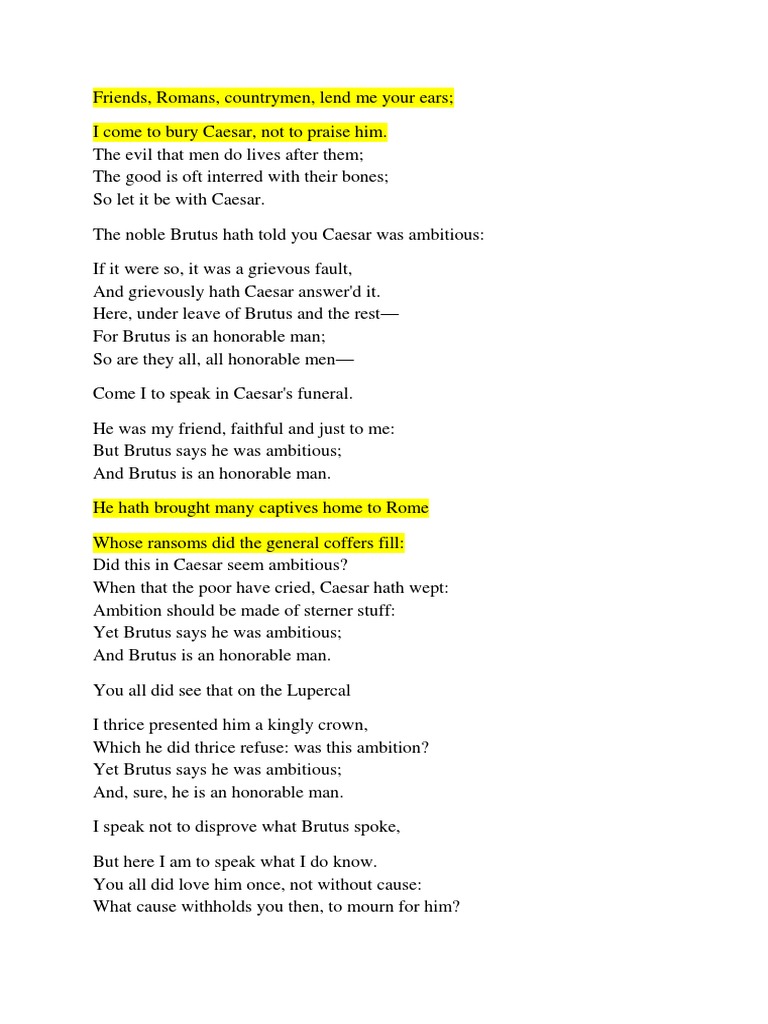 Funeral Speech of Marc Antony | PDF | Julius Caesar