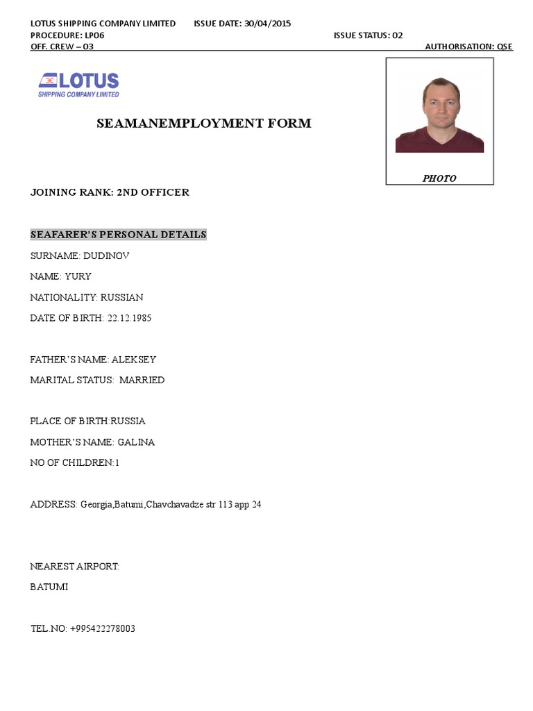 Lotus Application Form | PDF | Ships | Watercraft