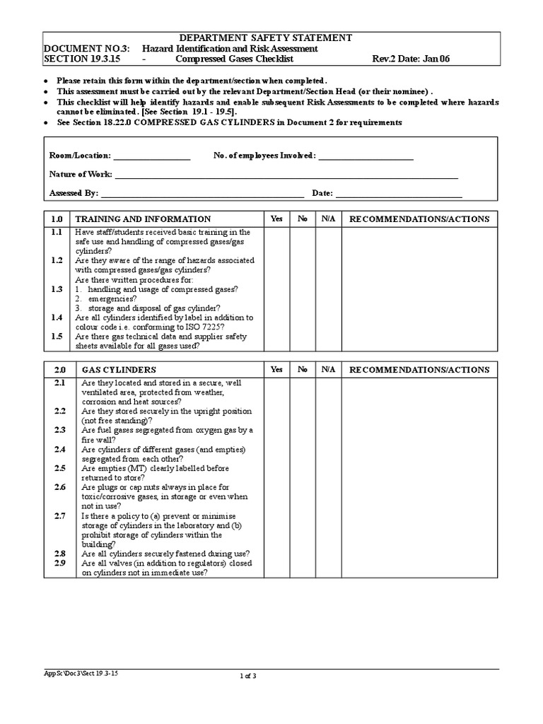 Compressed Gases Checklist | PDF | Gases | Gas Technologies Compressed Gases Checklist | PDF | Gases | Gas Technologies