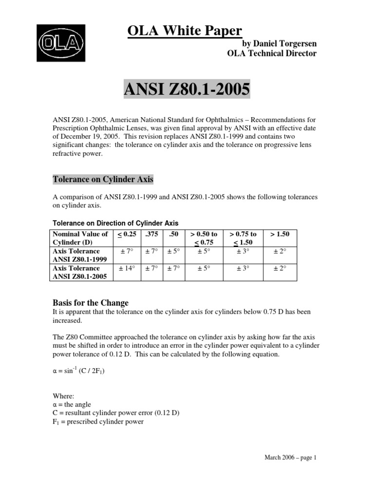 ANSI Z80 1-2005 | Lens (Optics) | Natural Philosophy
