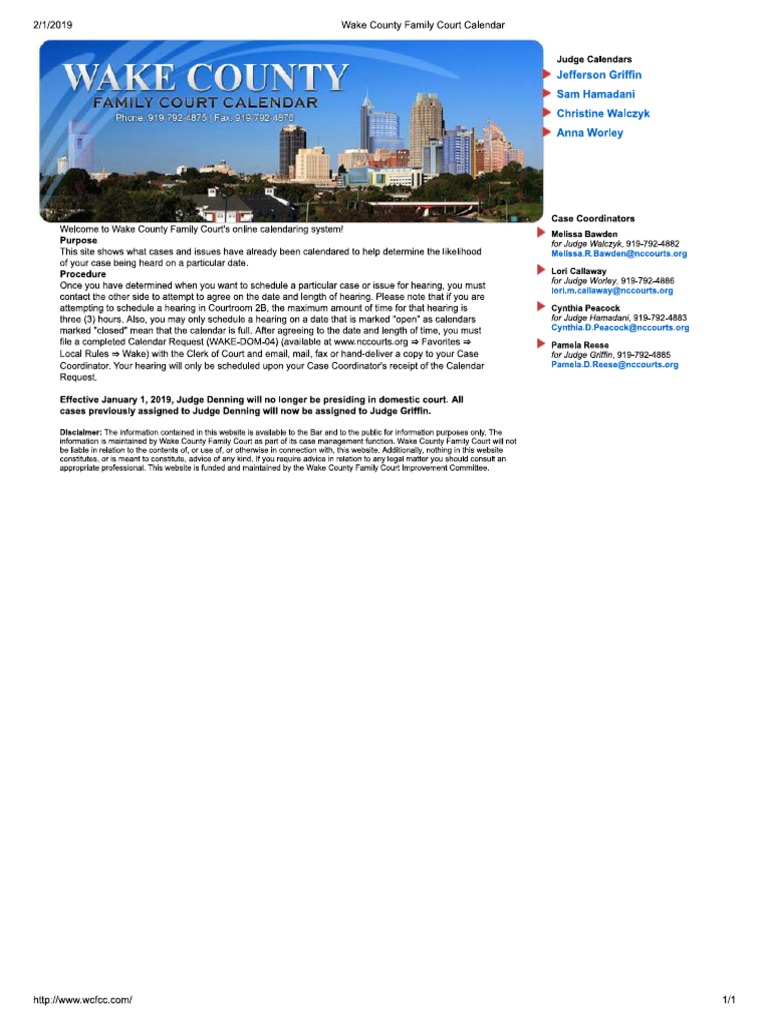 Wake County Court Calendar Judge Michael DENNING Removed From Family ...