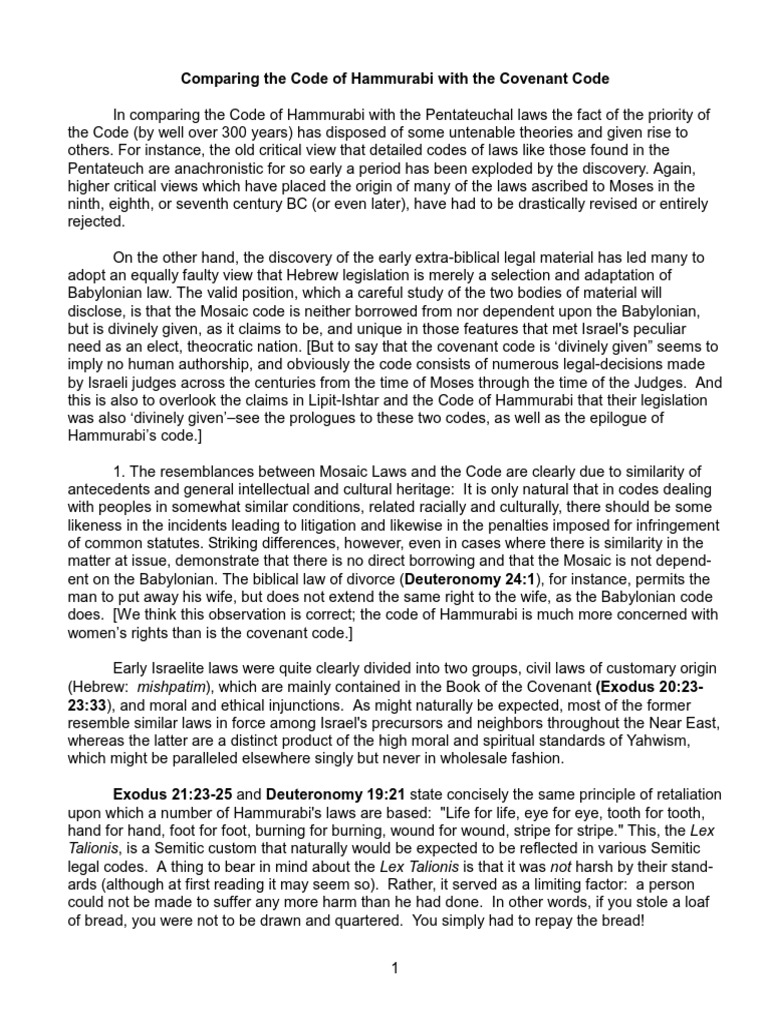 Comparing Hammurabi and Mosaic Laws | PDF | Covenant (Biblical) | Law ...