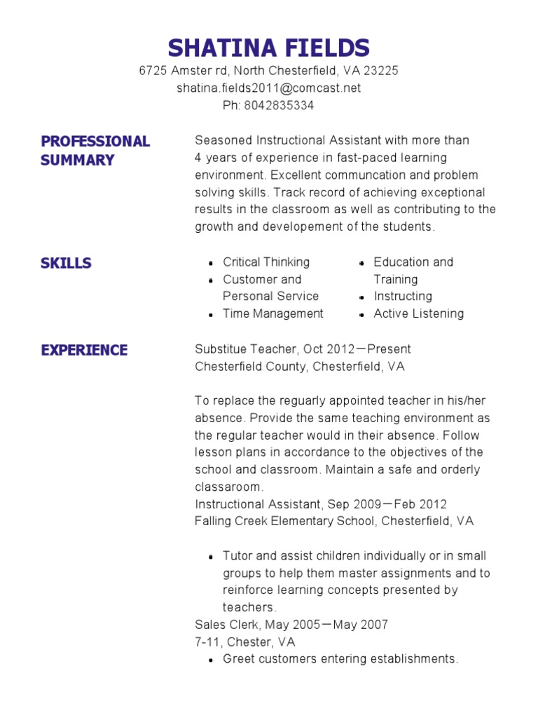 Shatina Resume 1 2 | PDF | Teachers | Educational Psychology