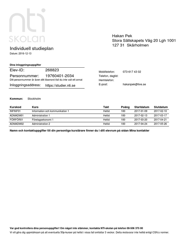 Din Individuella Studieplan | PDF