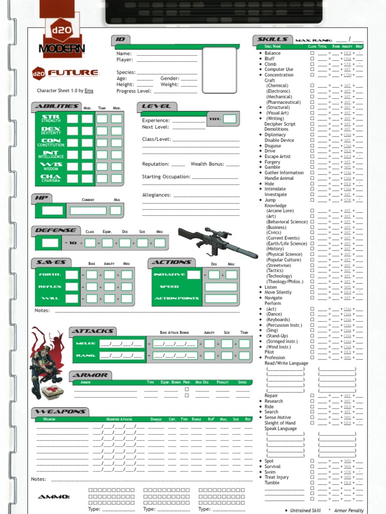D20 Future Character Sheet 1.0 | Military Science | Military