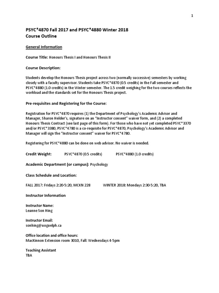 Psychology Honours Thesis Guide | PDF | Thesis | Graduate School
