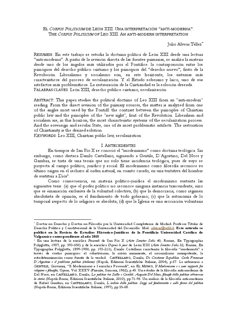 Julio Alvear. Corpus Politicum de Leon XIII | PDF | La Ley natural ...