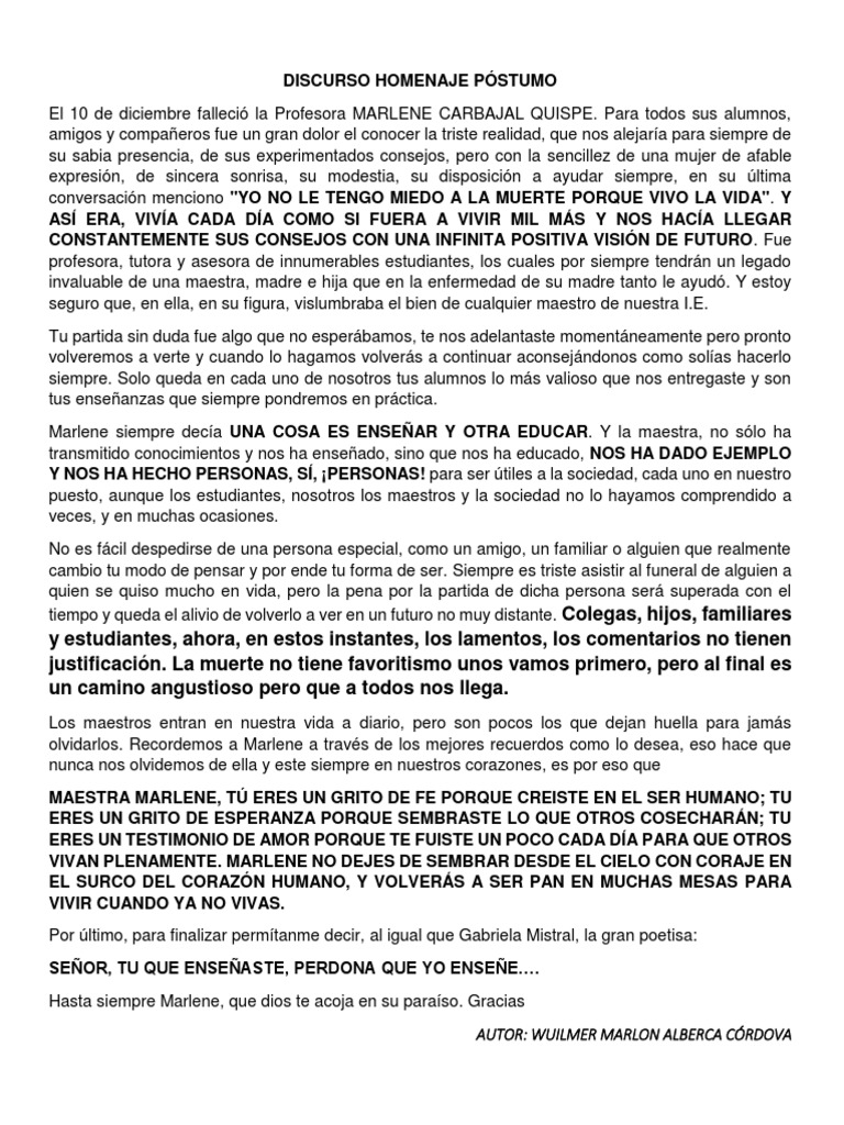 Discurso Homenaje Póstumo | PDF