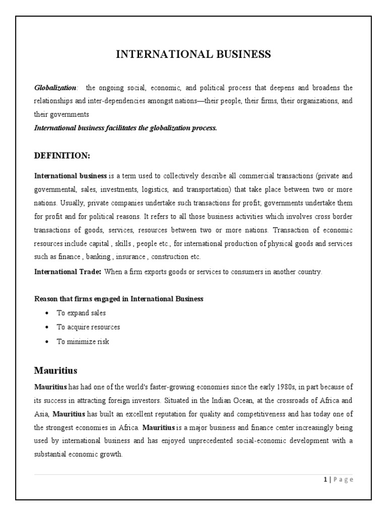 International Business: Definition | PDF | Foreign Direct Investment ...