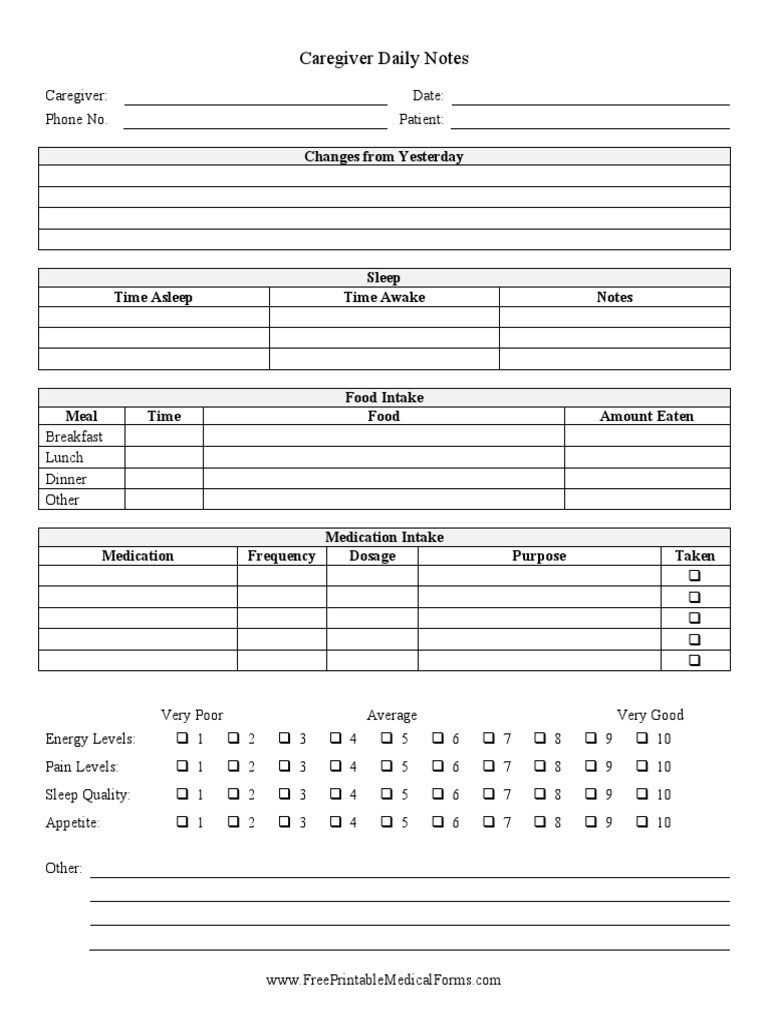 Caregiver Daily Notes | PDF