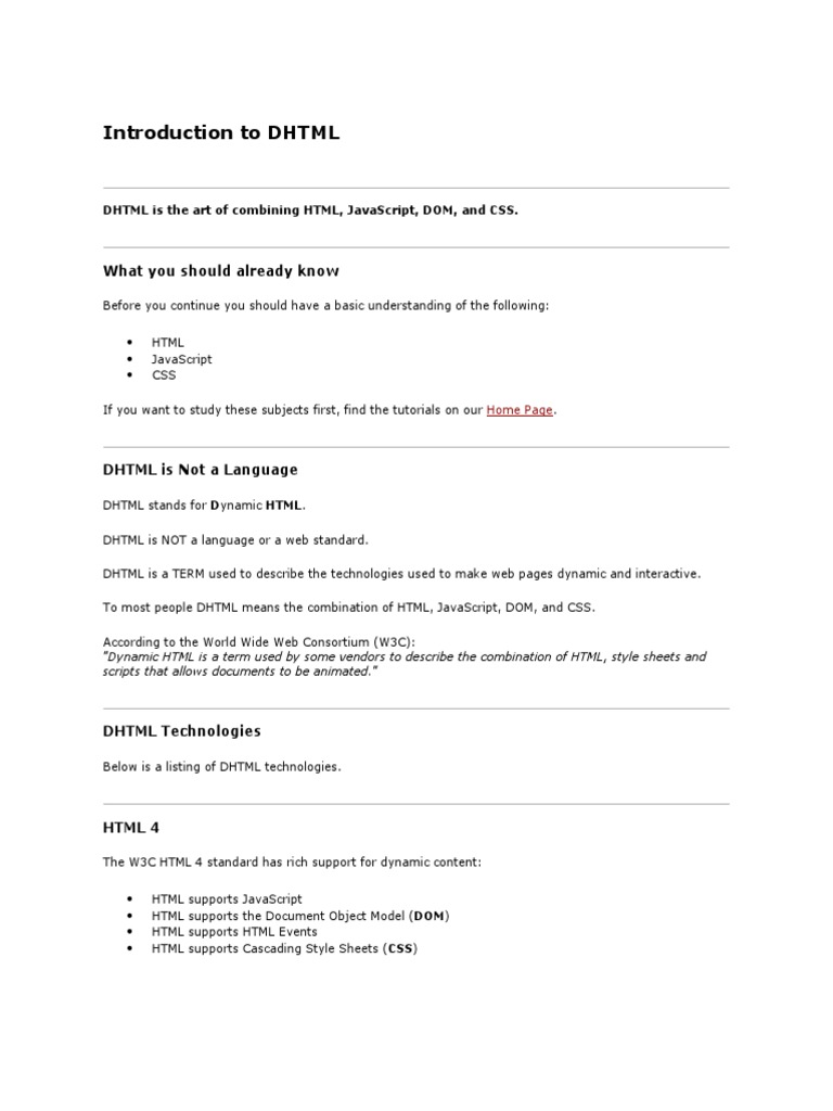 Introduction To DHTML | PDF | Dynamic Html | Document Object Model