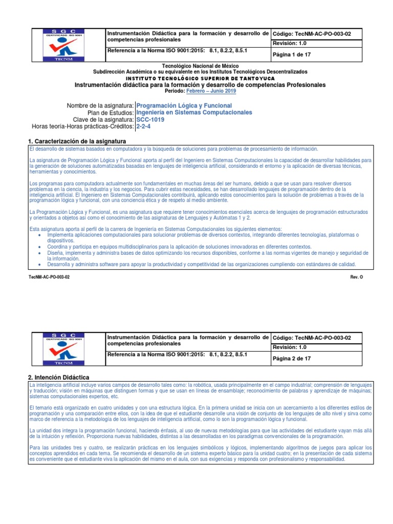 TECNM AC PO 003 02 2019 - PLyF | PDF | Programación de computadoras | Lenguaje de programación
