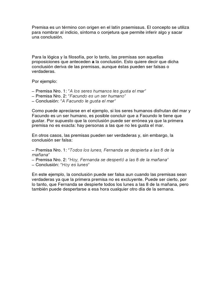 Definicion de Premisa | PDF | Lógica | Ciencia cognitiva