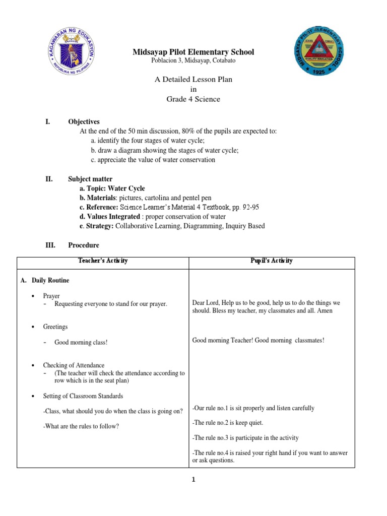 Midsayap Pilot Elementary School: A Detailed Lesson Plan in Grade 4 ...