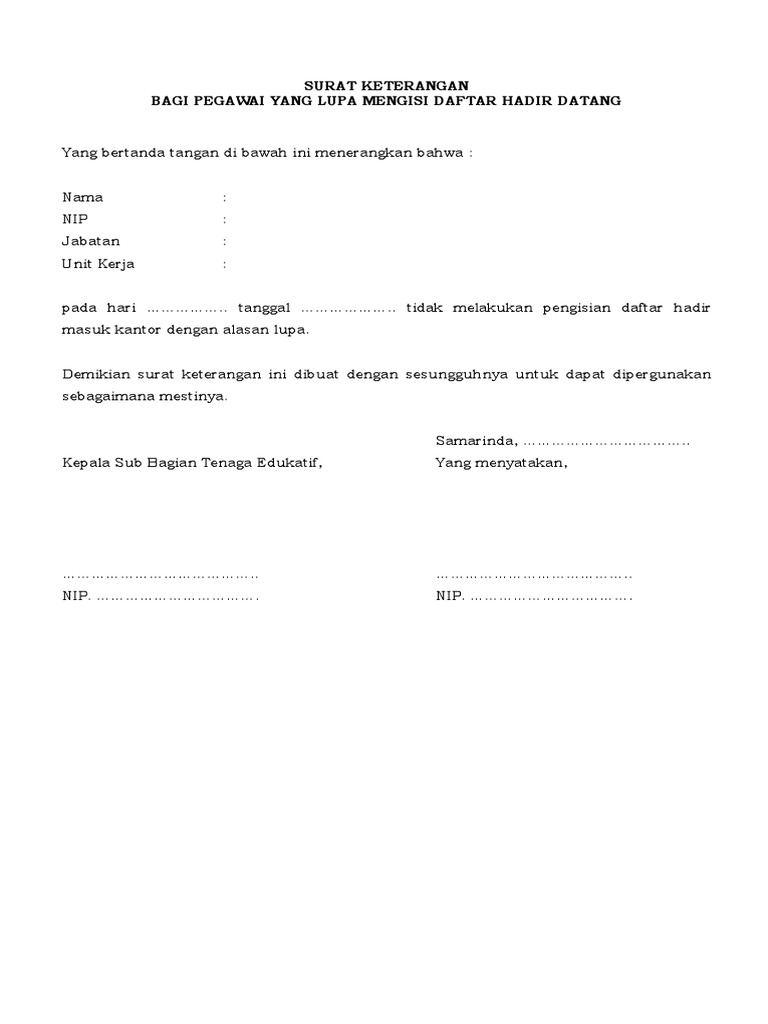 Surat Keterangan Lupa Absen (Finger Print) | PDF