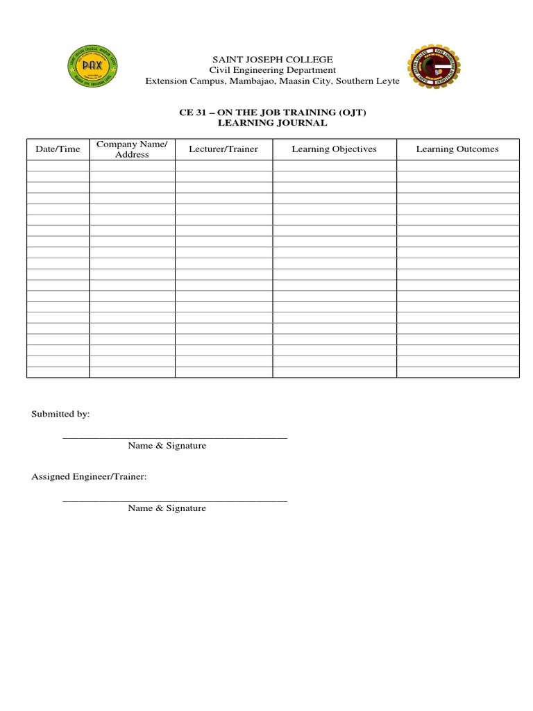 OJT Learning Journal Form | PDF