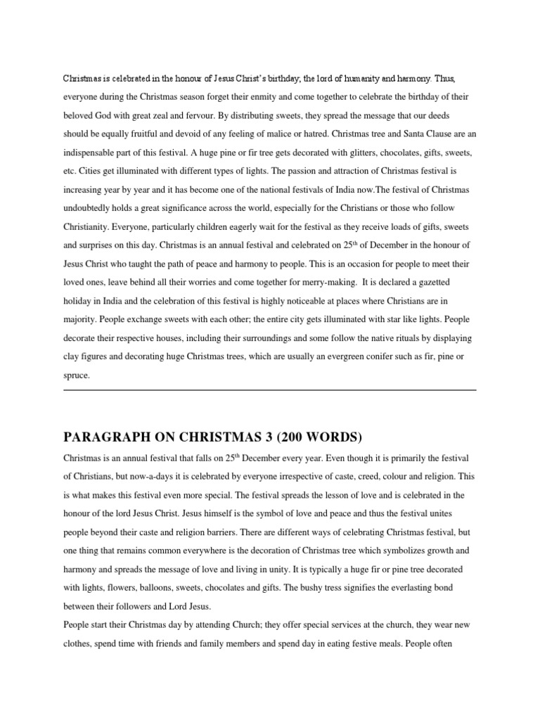 Paragraph On Christmas 3 (200 Words) | PDF | Festival | Christmas