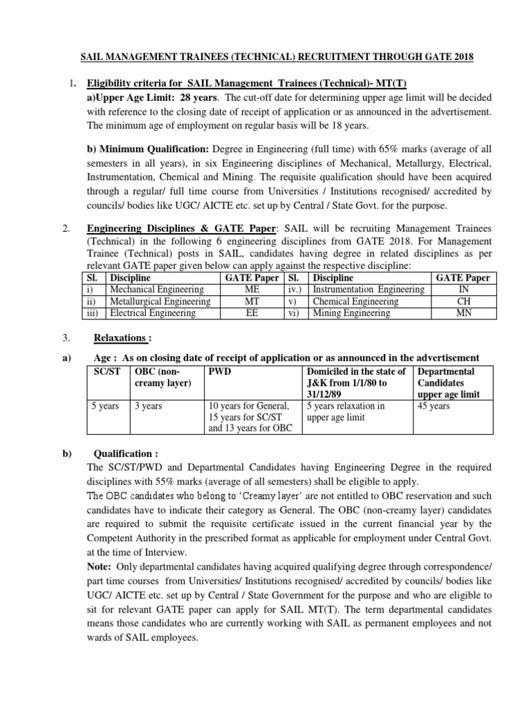 SAIL Management Trainee Recruitment 2025 | PDF | Academic Degree ...