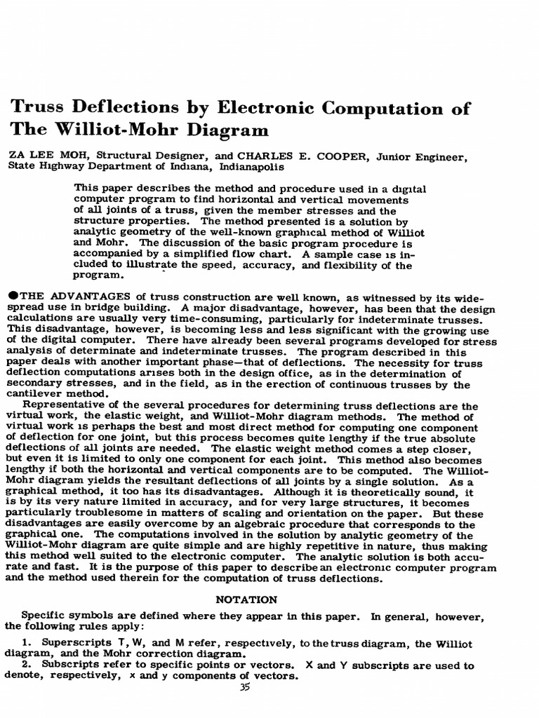 Truss Deflections by Electronic Computation of The Williot-Mohr Diagram ...