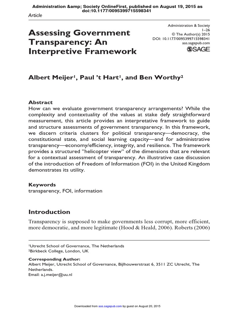 Assessing Government Transparency: An Interpretive Framework | PDF ...