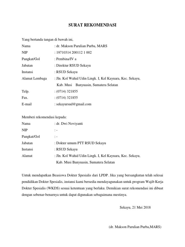 Surat Rekomendasi Mbak Vi | PDF