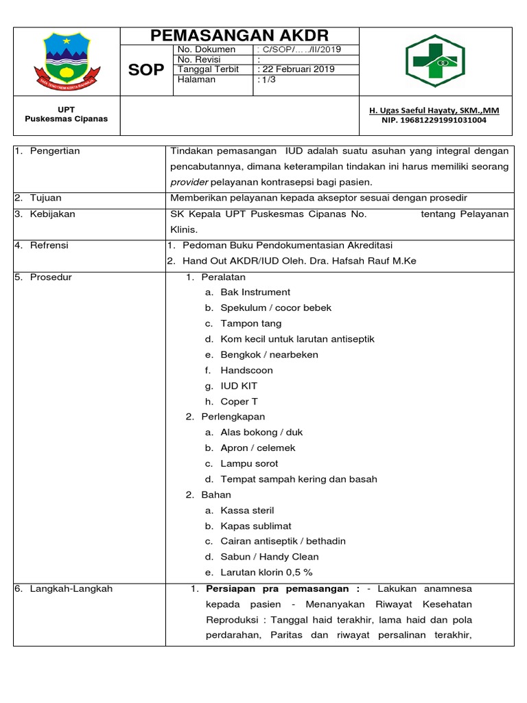 Sop KB Pemasangan Akdr 2019 | PDF