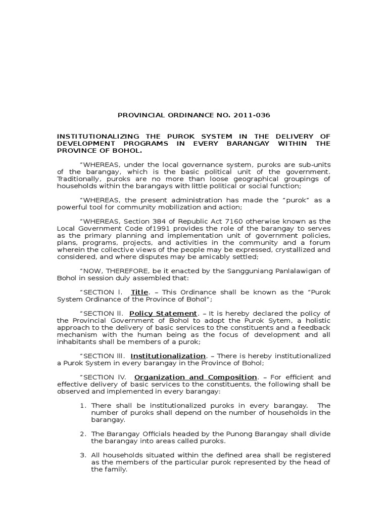 Purok System Ordinance in Bohol | PDF | Government | Government Information