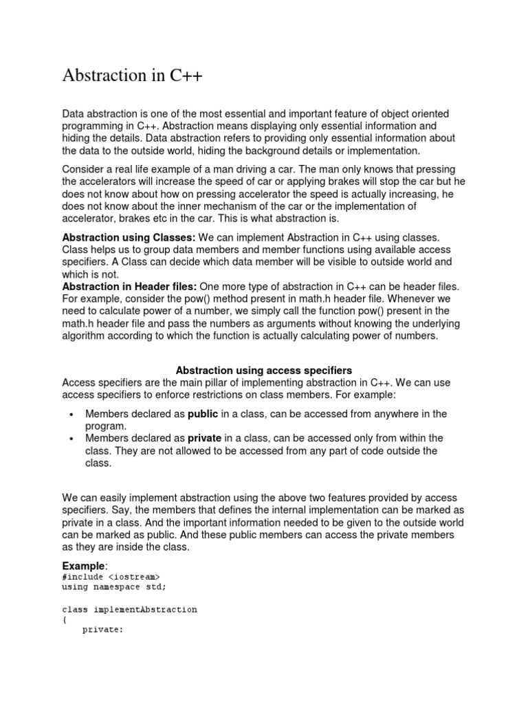 Concept of Abstraction | PDF | Class (Computer Programming) | Pointer (Computer Programming)