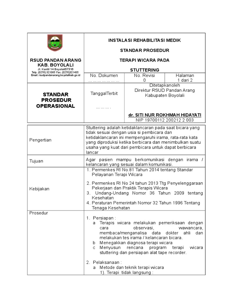 Prosedur Terapi Wicara Stuttering RSUD Boyolali | PDF | Pengembangan Diri