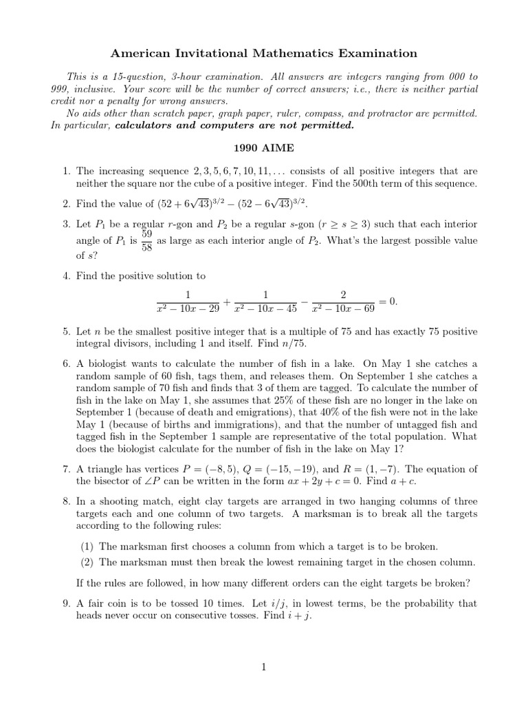 Aime 1990 | PDF | Triangle | Elementary Mathematics