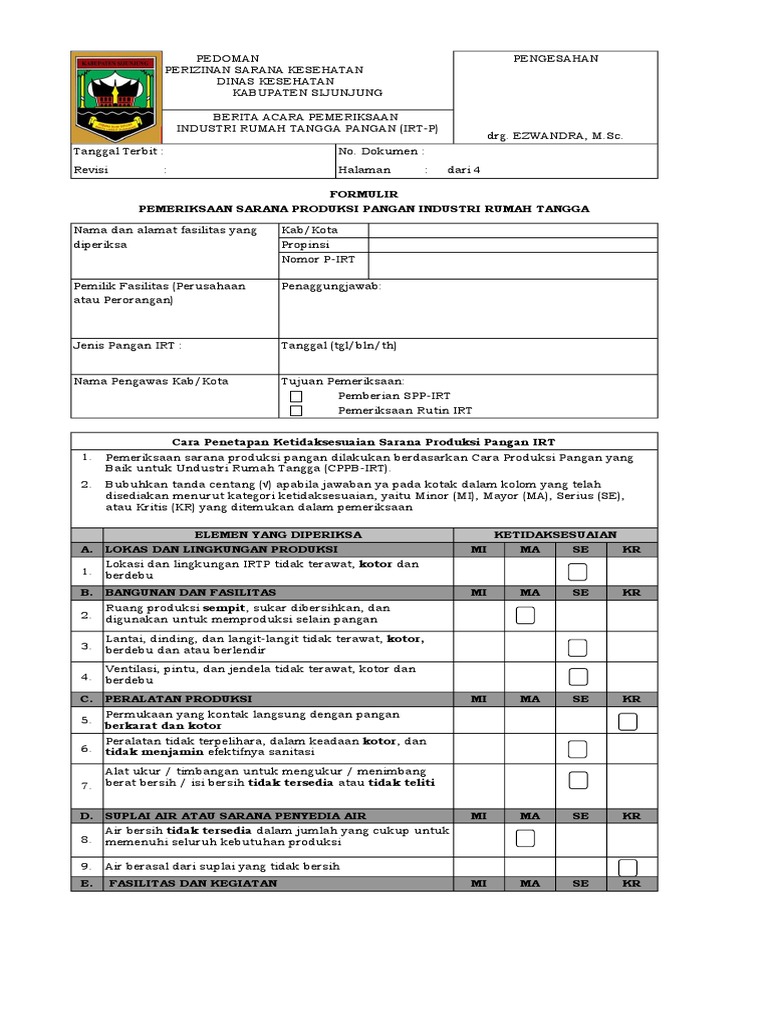 Form Pemeriksaan Sarana IRTP | PDF