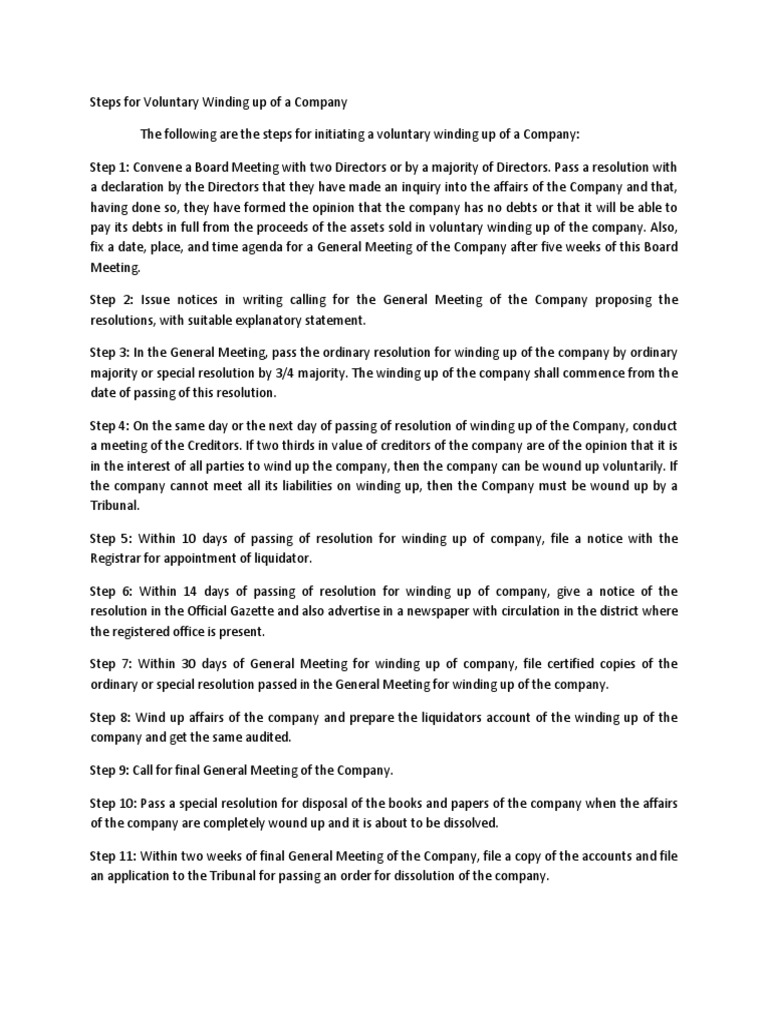 Steps For Voluntary Winding Up of A Company | PDF | Liquidation ...