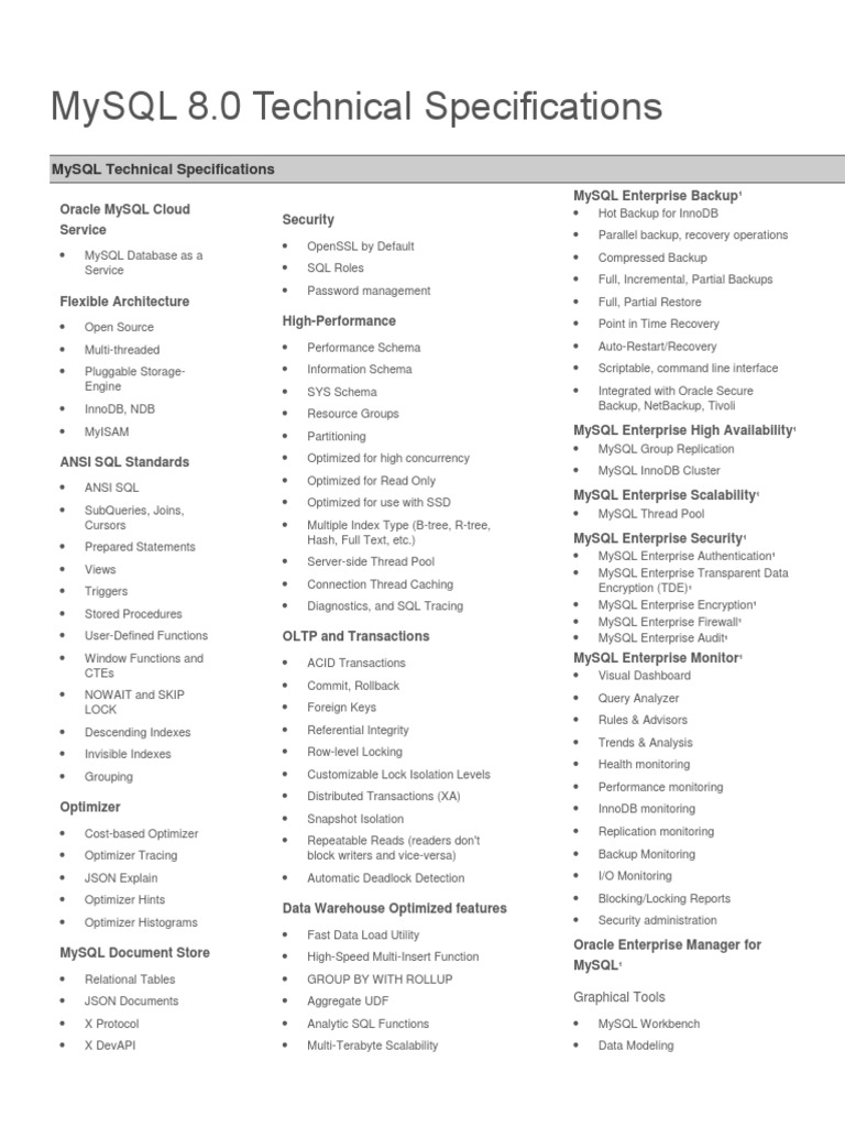 MySQL 8 - Technical Specification August 2018 | PDF | My Sql | Oracle ...