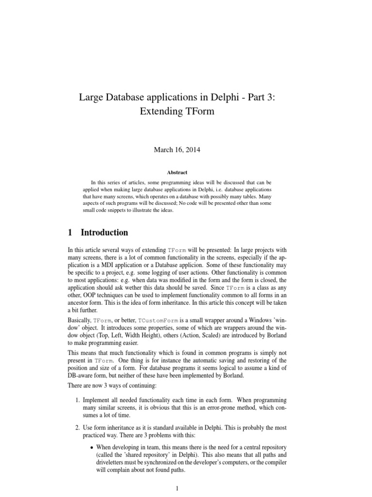 Large Database Applications in Delphi - Part 3: Extending Tform | PDF ...