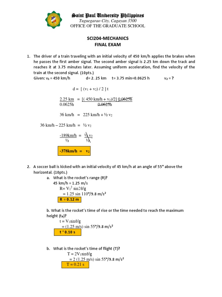 Mechanics FinalExam | PDF | Force | Physical Quantities