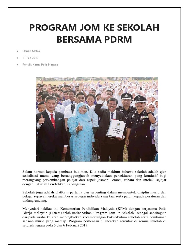Program Jom Ke Sekolah Bersama PDRM | PDF