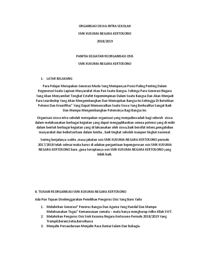 Proposal Osis Reorganisasi | PDF