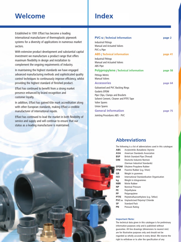 Effast ABS and PVC Fittings Catalogue | PDF | Pipe (Fluid Conveyance ...