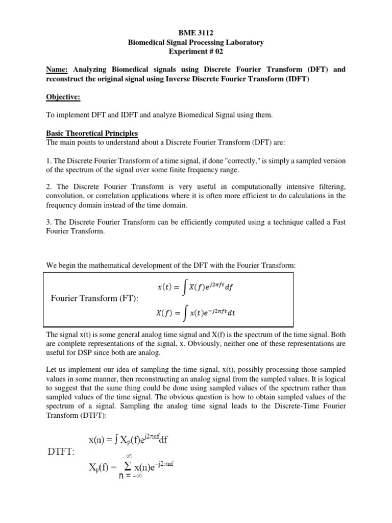 Exp#02 Analysing Biomedical Signal Using DFT and Reconstruct The Signal Using IDFT | PDF ...