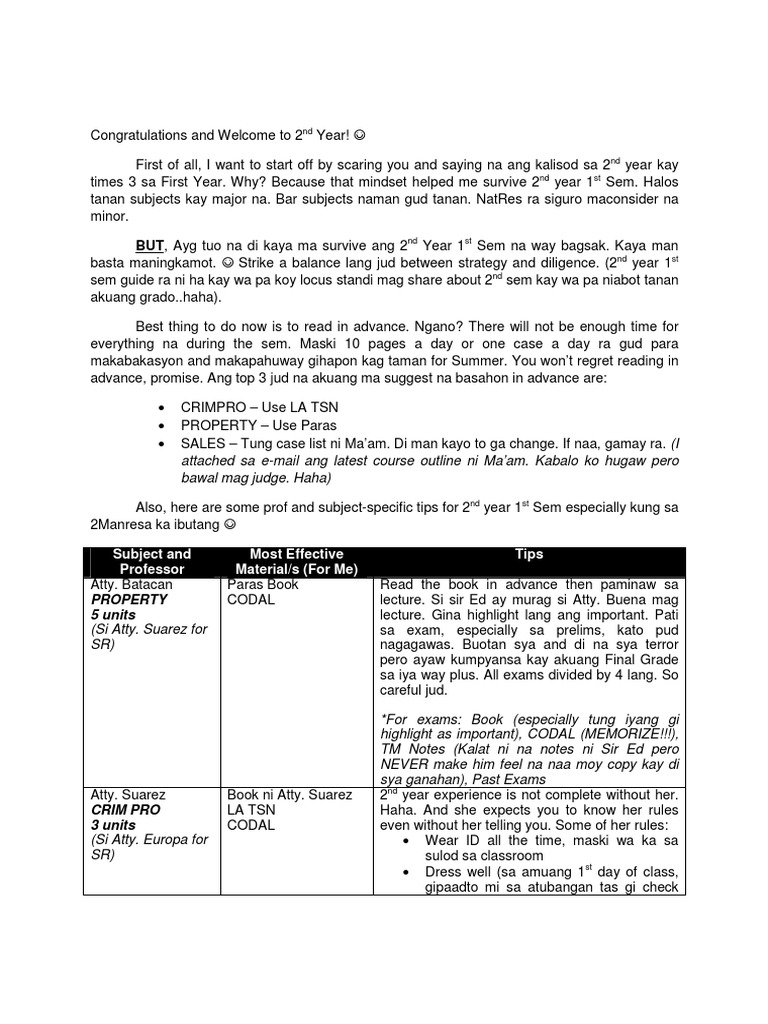 Tips For 2nd Year 1st Sem - PDF | PDF