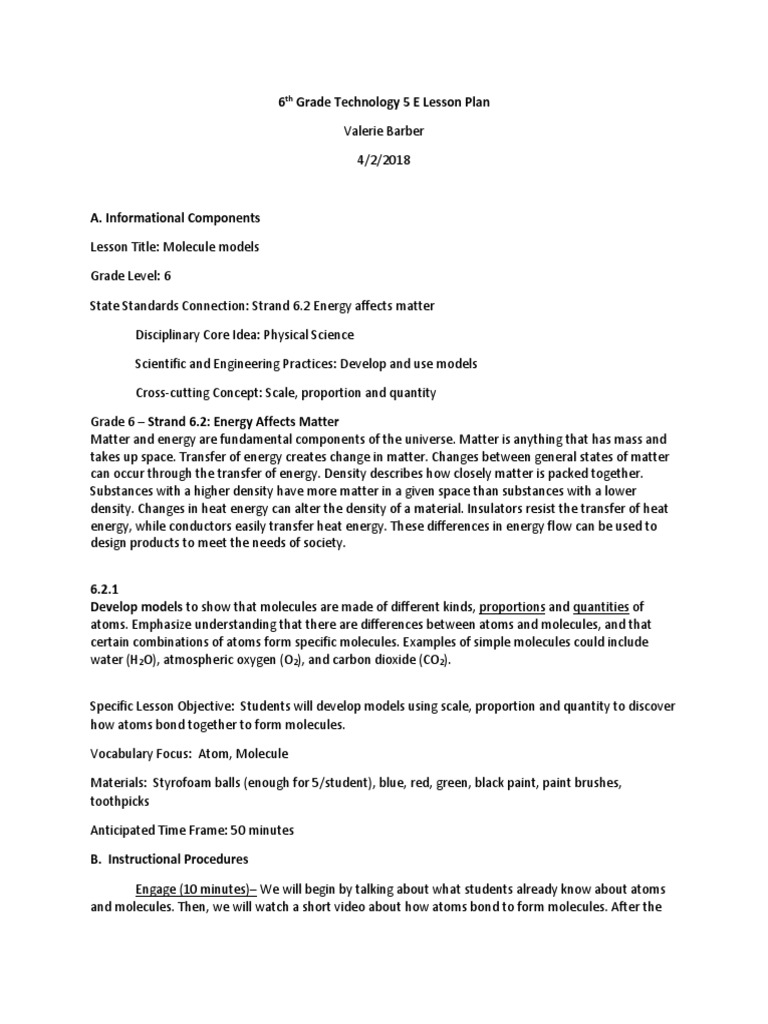 6th Grade Science LP | PDF | Matter | Molecules
