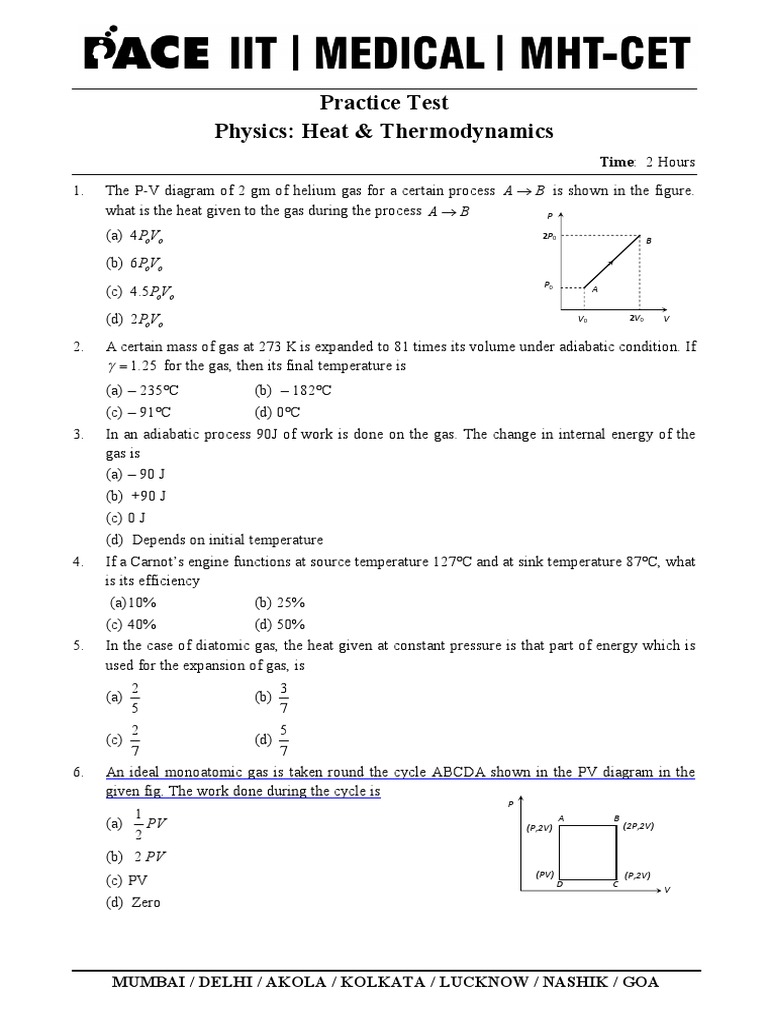 Heat & Thermodynamics - Test - pdf-1 | PDF | Gases | Temperature