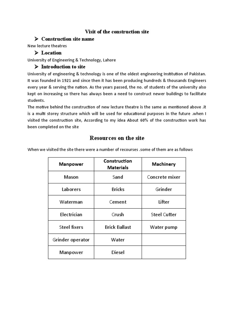 Construction Site Name Location Introduction To Site | PDF | Masonry ...