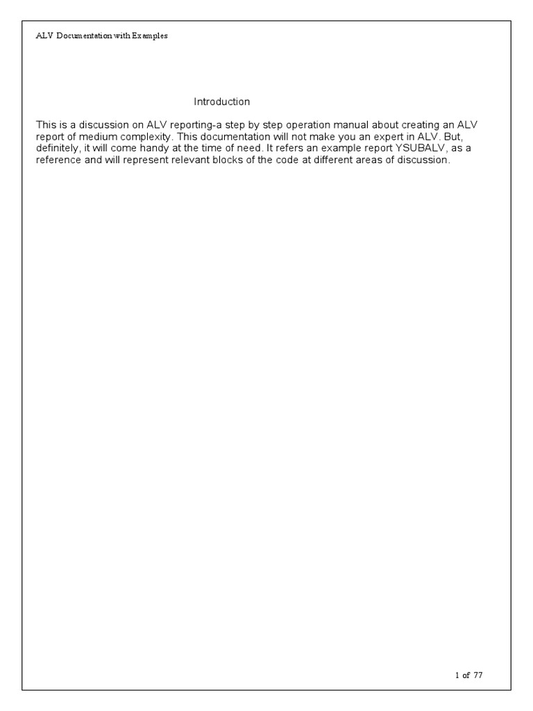 Alv Documentation With Examples Pdf Parameter Computer Programming Subroutine 