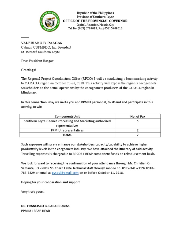 Invitation Letter For Benchmarking | PDF