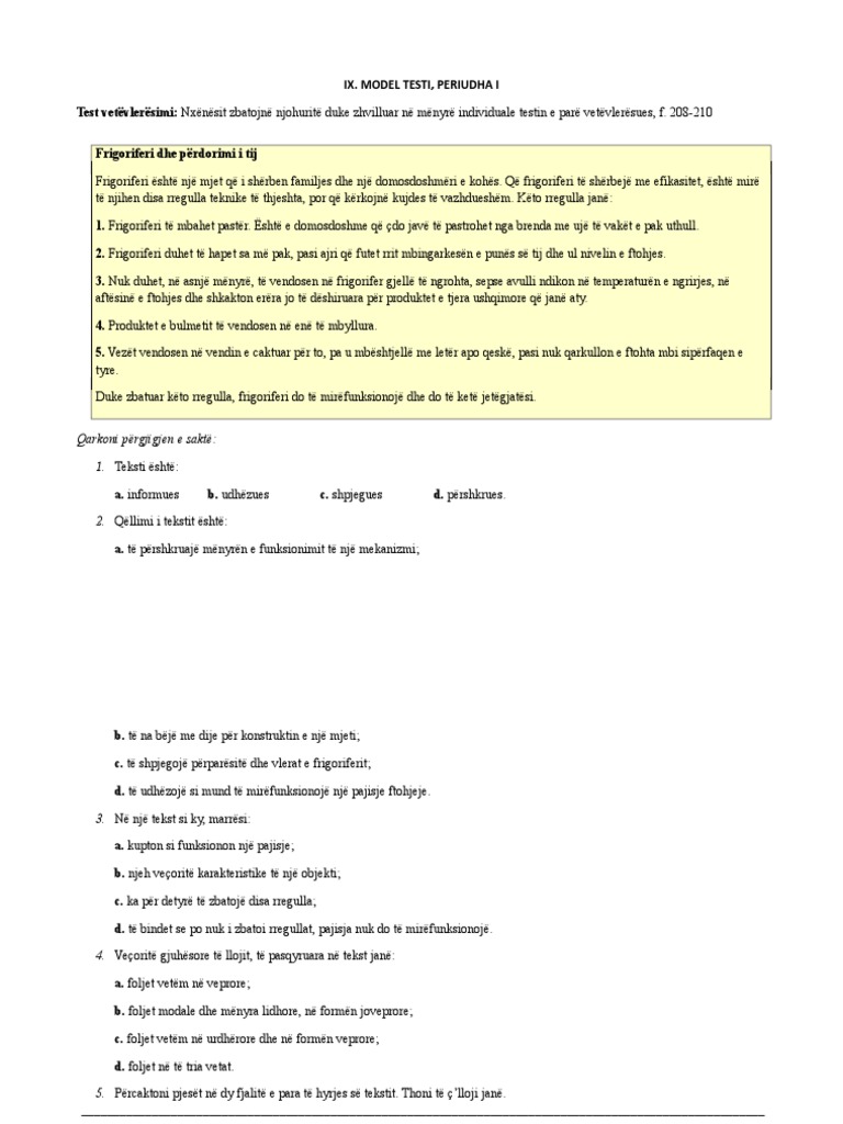 Model Testi Periudha I | PDF