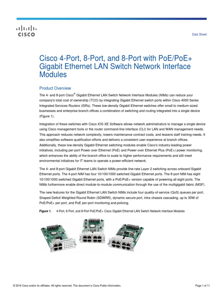 Cisco 4-Port, 8-Port, and 8-Port With Poe/Poe+ Gigabit Ethernet Lan ...