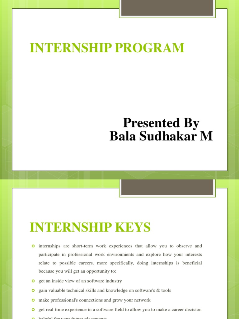 Internship Program: Presented by Bala Sudhakar M | PDF