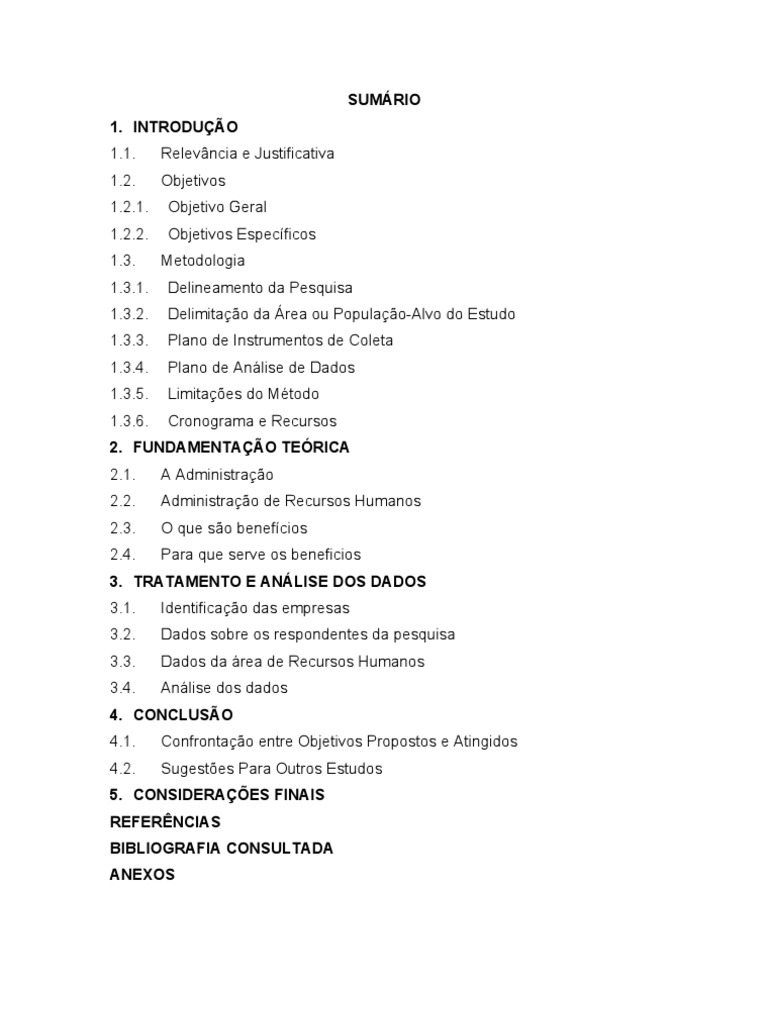 Modelo de Sumario Projeto | PDF