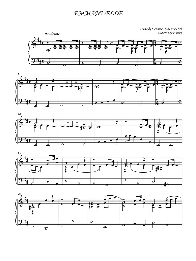 Pierre-Bachelet-Emmanuelle PIANO PDF | PDF | Musicians
